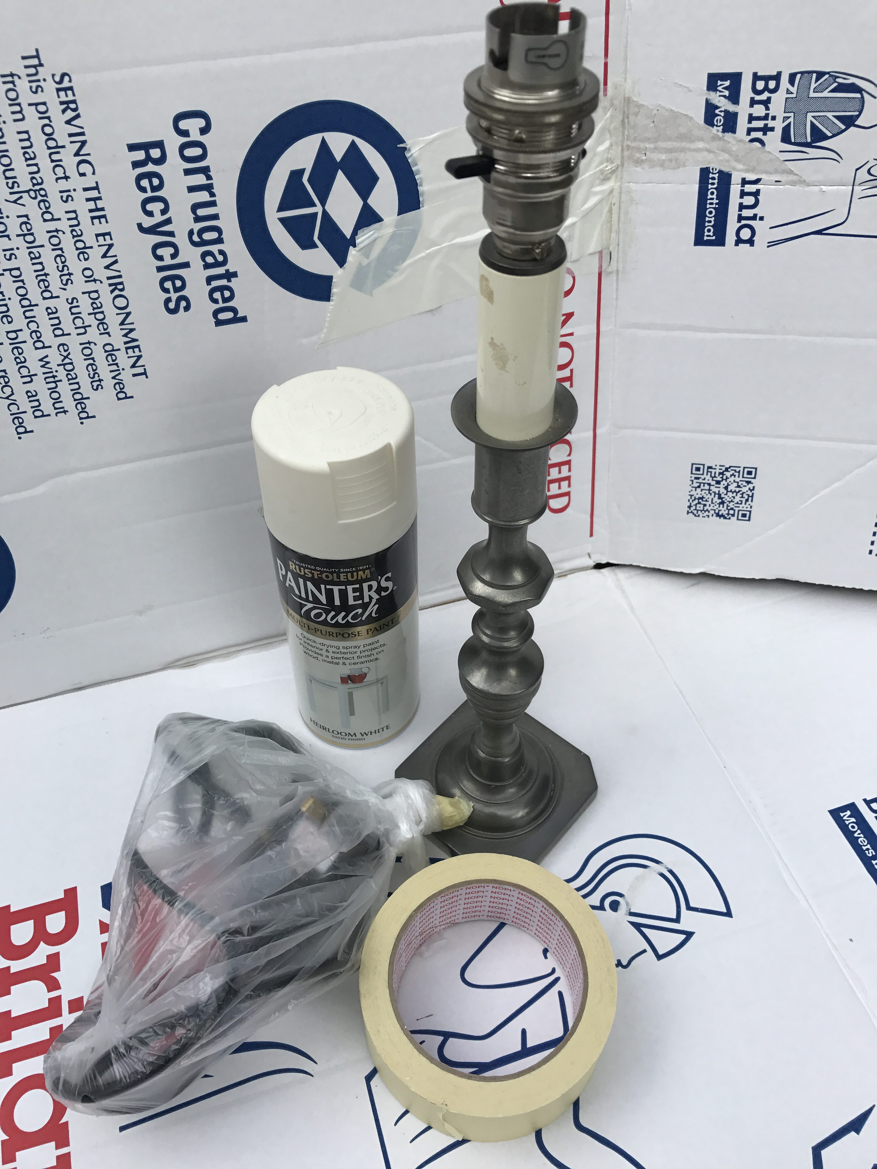 Updating a Decorative Lamp - spray painting a candlestick lamp base