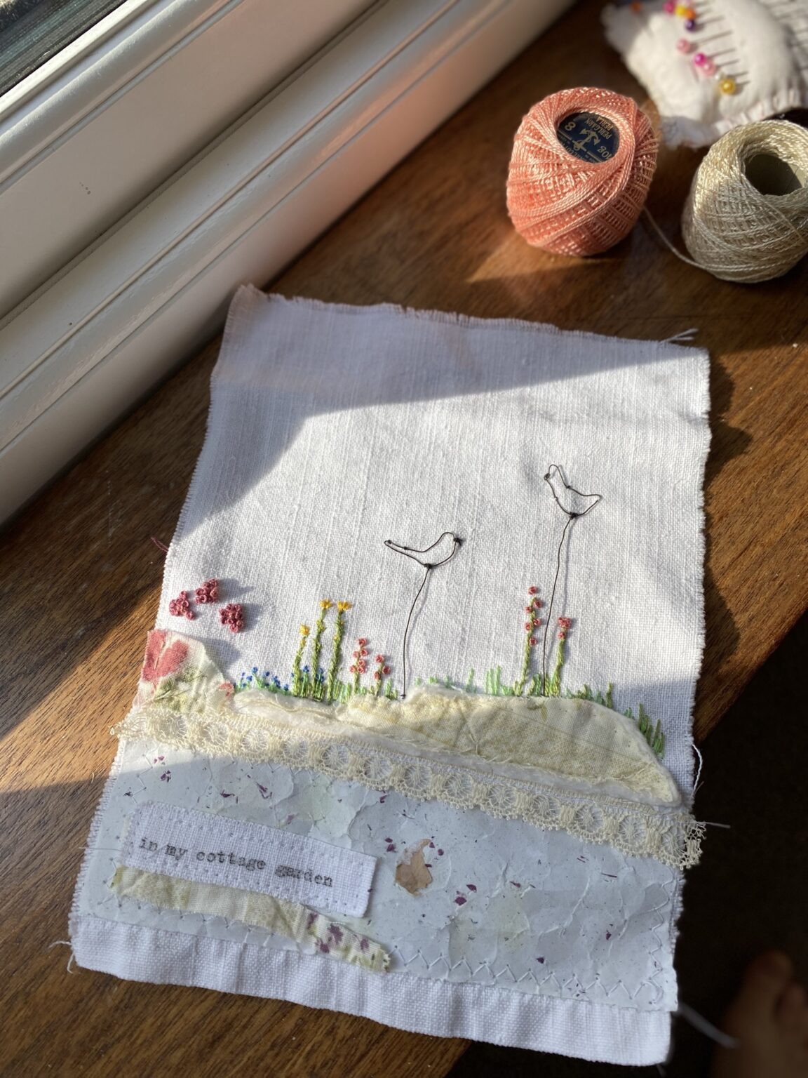 Embroidery Wall Art - mixing it up with beautiful threads and fine wire