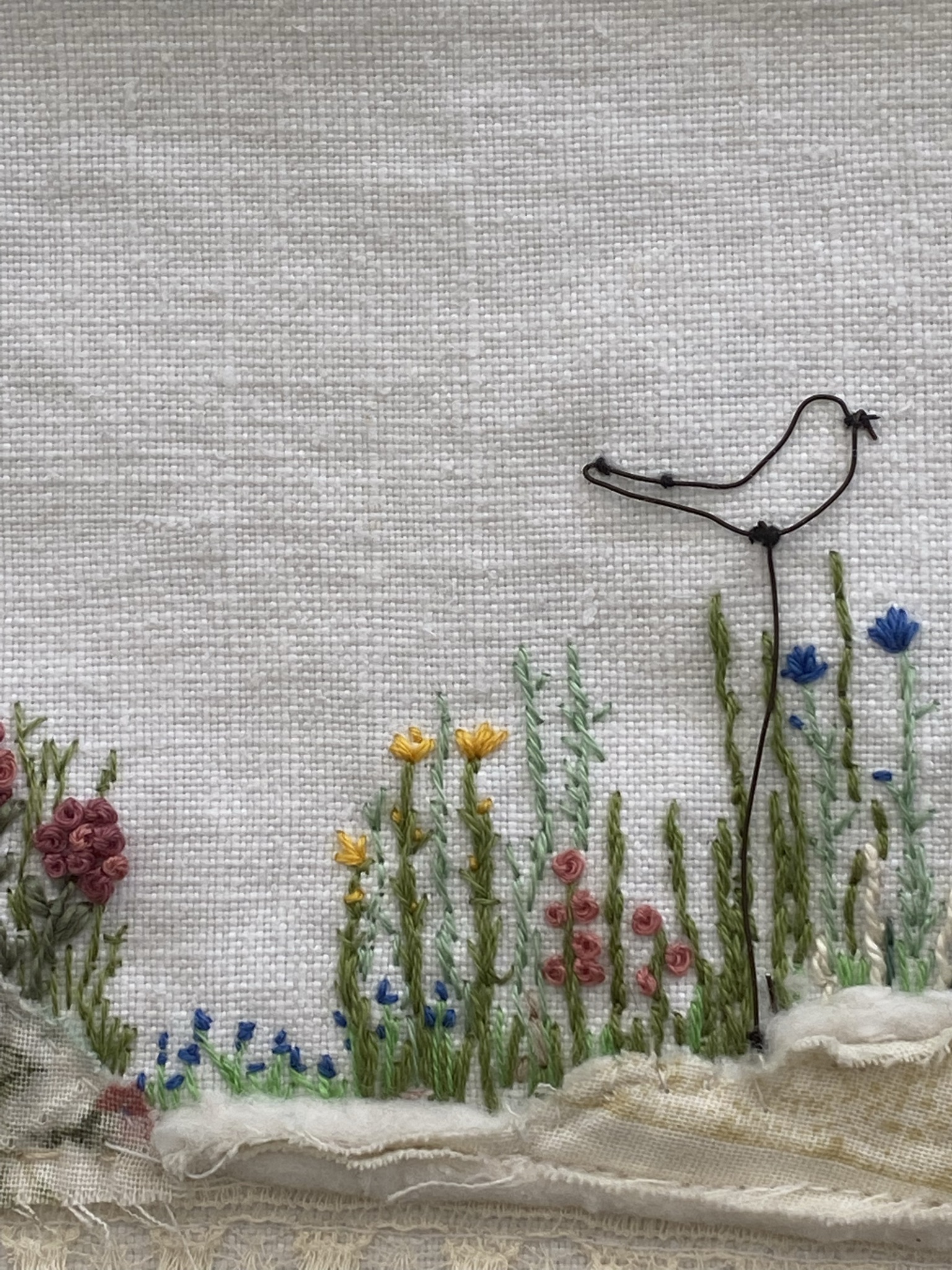 Embroidery Wall Art - mixing it up with beautiful threads and fine wire